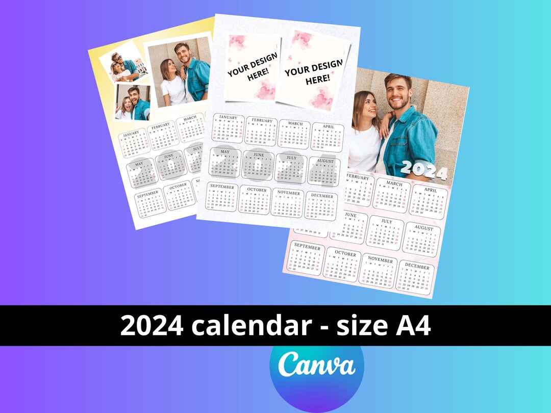 Set Of 6 2024 Fully Editable Calendar Canva Template Frame Bundle