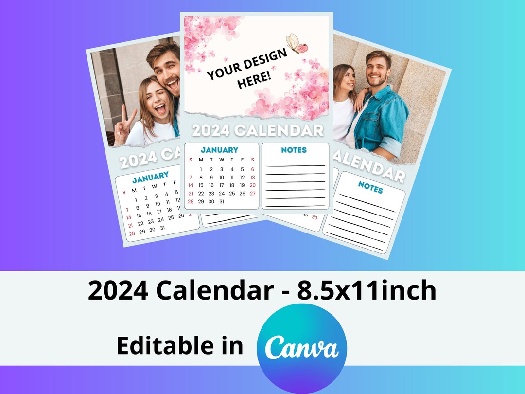 2024 Fully Editable Calendar, Canva Template, Frame Bundle, Instant ...