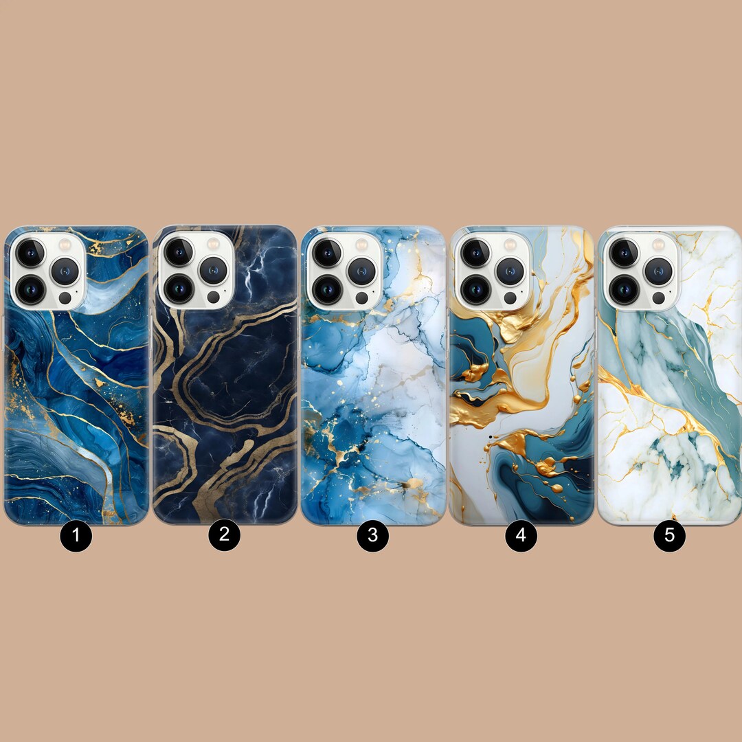 Blue Marble Phone Case Gold Aesthetic Cover Gold Blue Pattern iPhone 16 Pro, 15, 14, 13, 12 ...