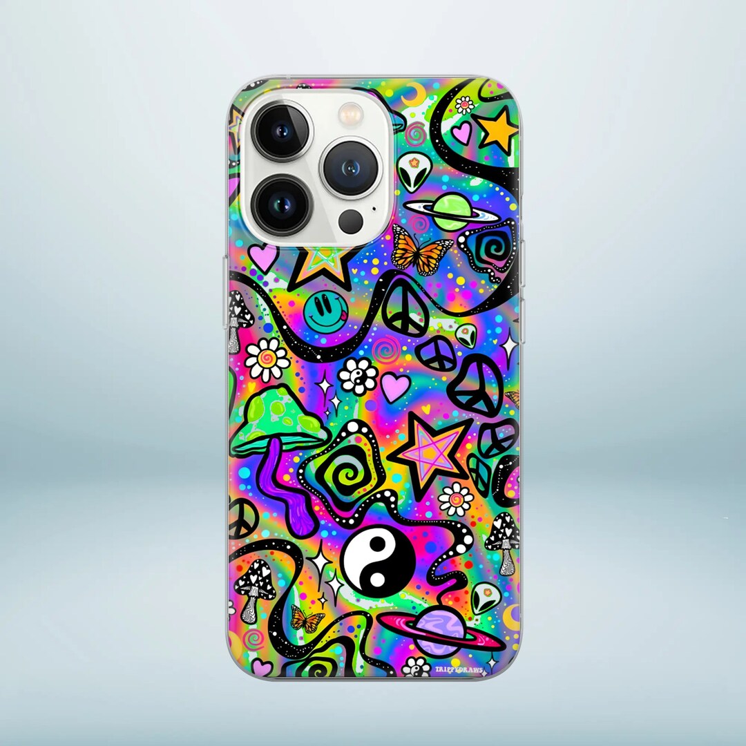 Retro Funky Pixel Phone Case, Trippy Neon Psychedelic Color Splash ...