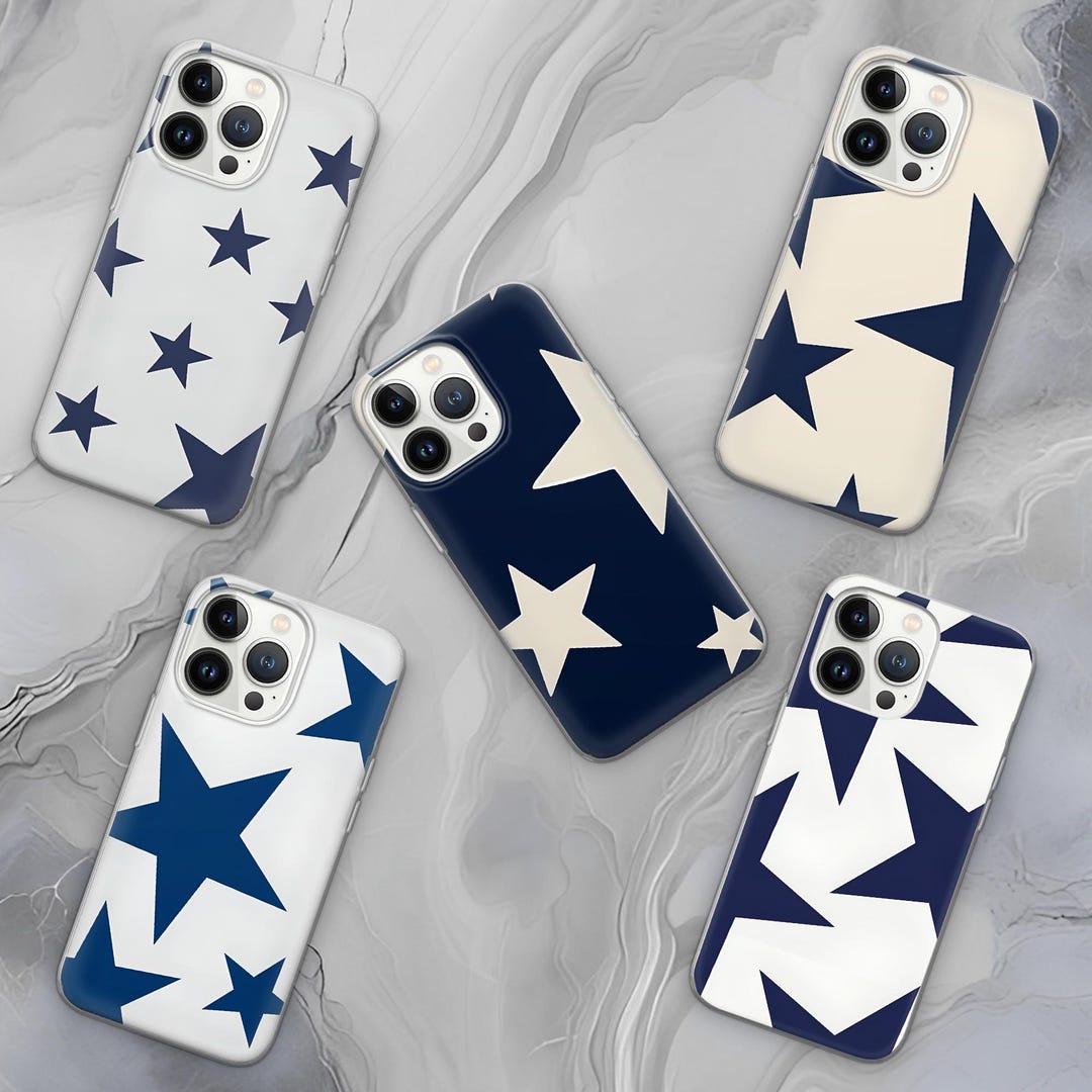 Capa Estética Blue Star para iPhone 16Pro, 15, 14, 13, 12, Samsung S25 ...