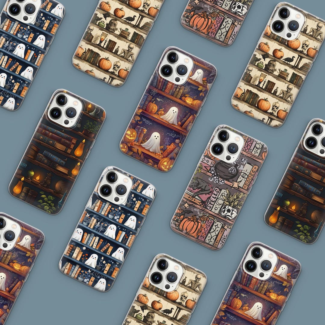 Halloween Bookshelf Phone Case, Spooky Season TPU Cover - Etsy