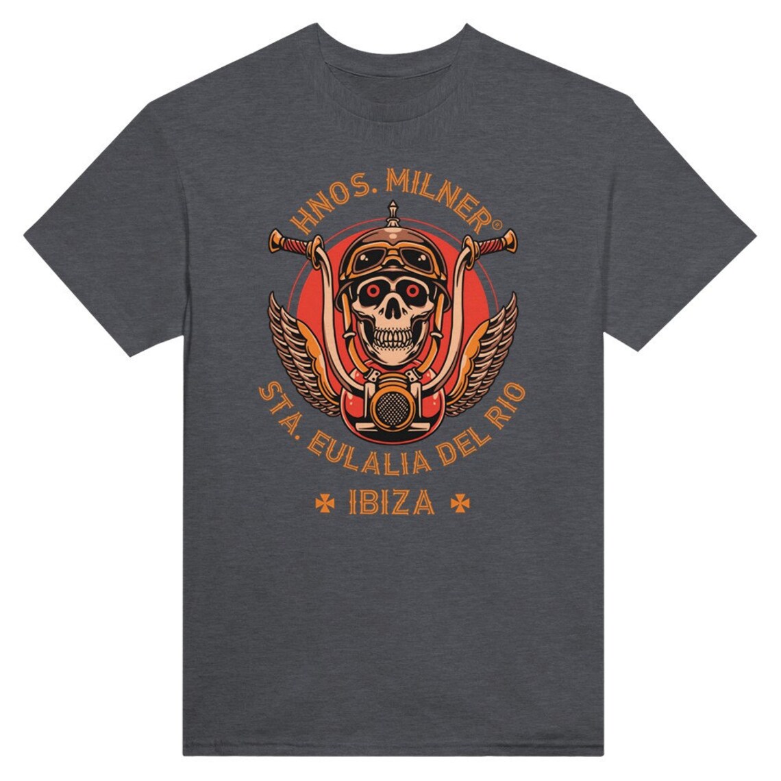 Hermanos Milner Ibiza Biker Skull Crewneck T-shirt - Etsy