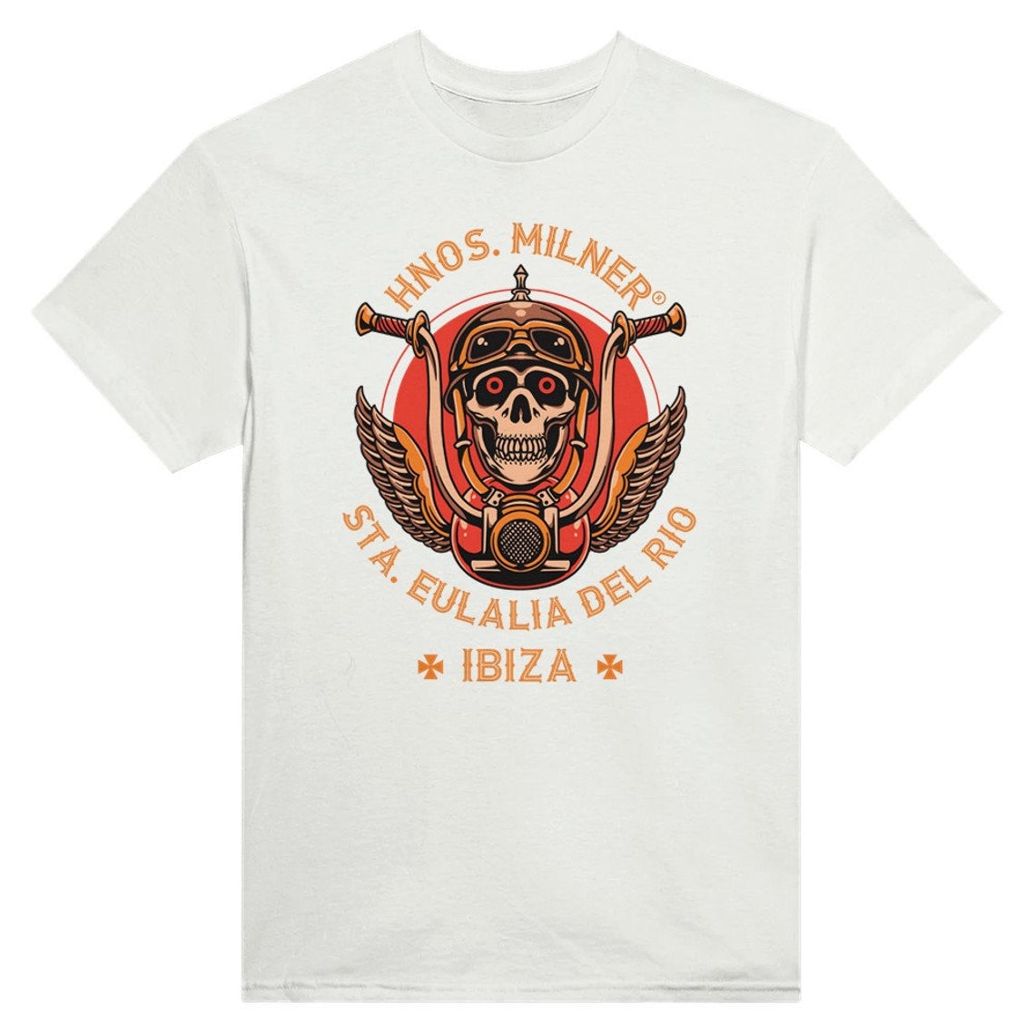 Hermanos Milner Ibiza Biker Skull Crewneck T-shirt - Etsy