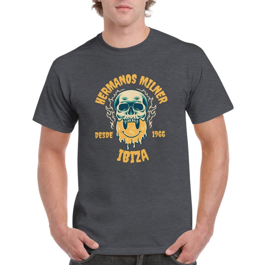 Skull Eating Emoji Happy Smiley Face Hermanos Milner Ibiza Crewneck T ...