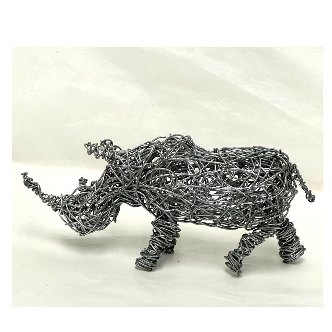 Vintage African Wire Rhino Sculpture Artisan Handmade Steel Animal Art ...