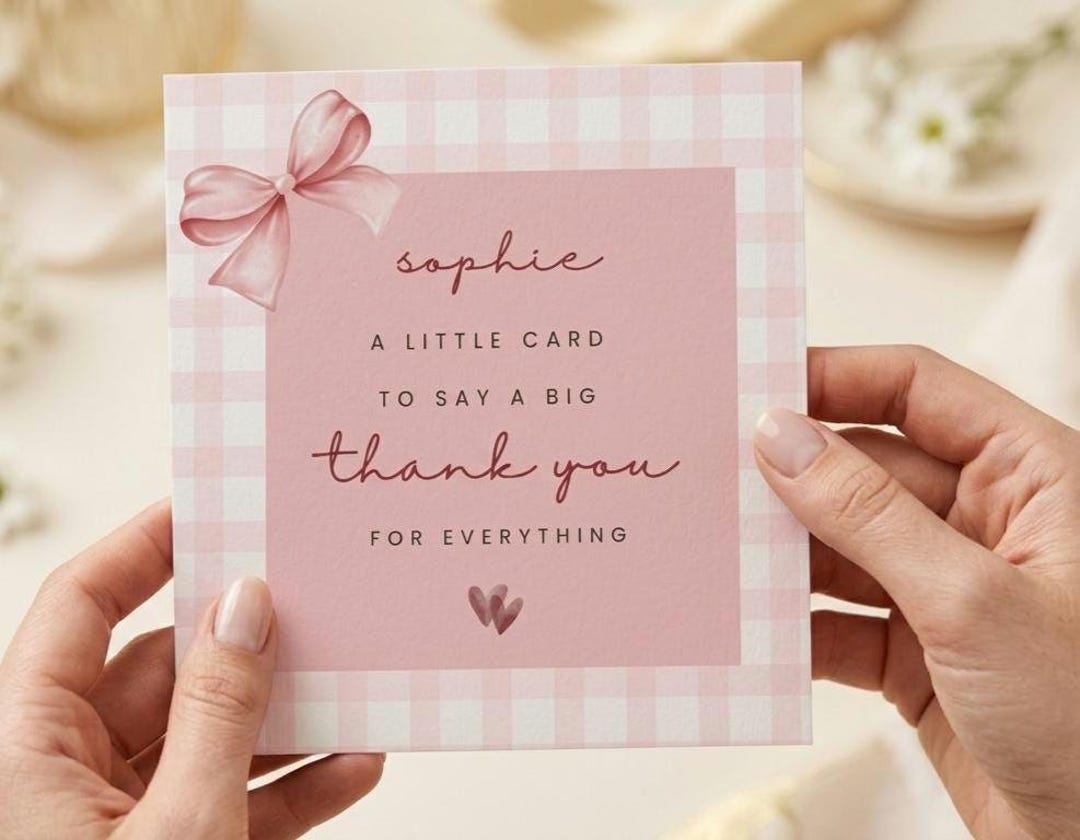 Personalized Thank You Card: Custom Name Design, Pink Bow (digital ...