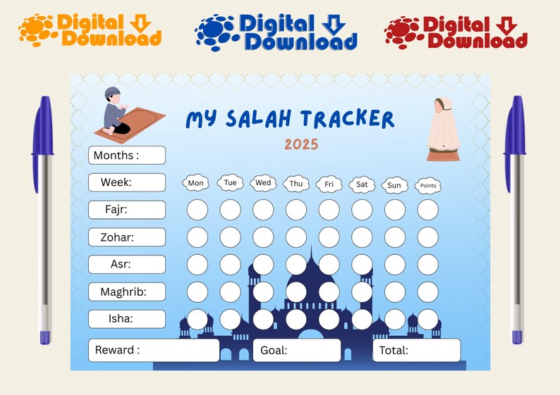 Colorful Kids' Printable Salah Tracker - Islamic Prayer Chart for ...