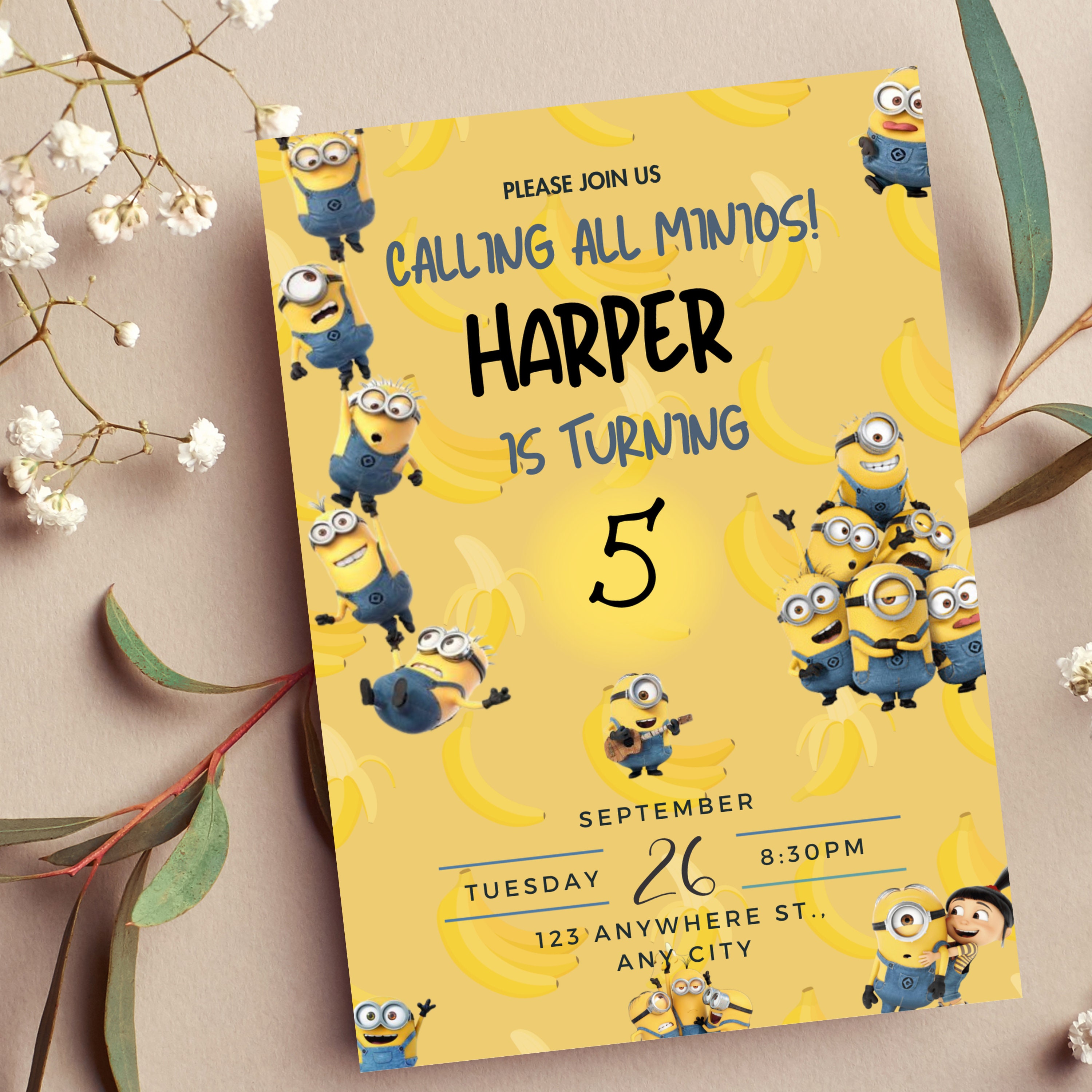 Minion Birthday Invitation Template, Printable Kids Invitation, Minion ...