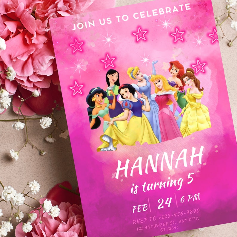 Editable Digital Princess Birthday Invitation, First Birthday Little ...
