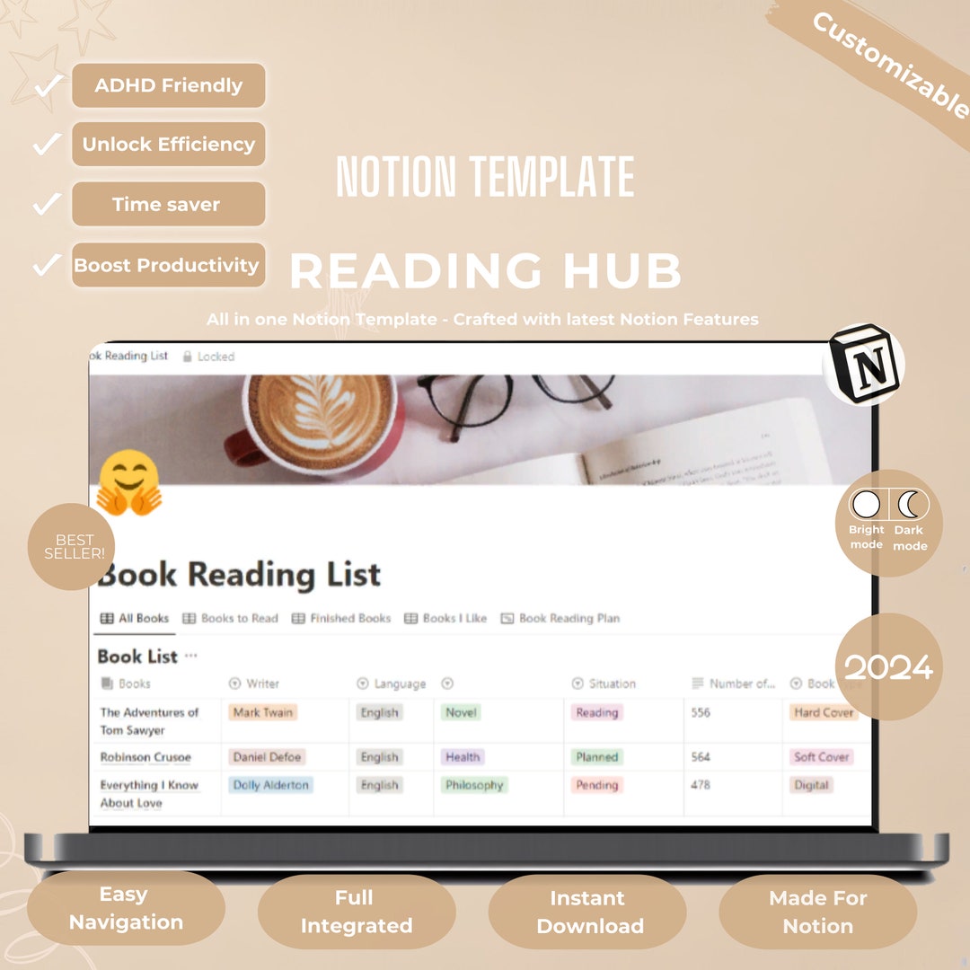 Notion Reading Journal Template, Ultimate Book Tracker, Notion Reading ...
