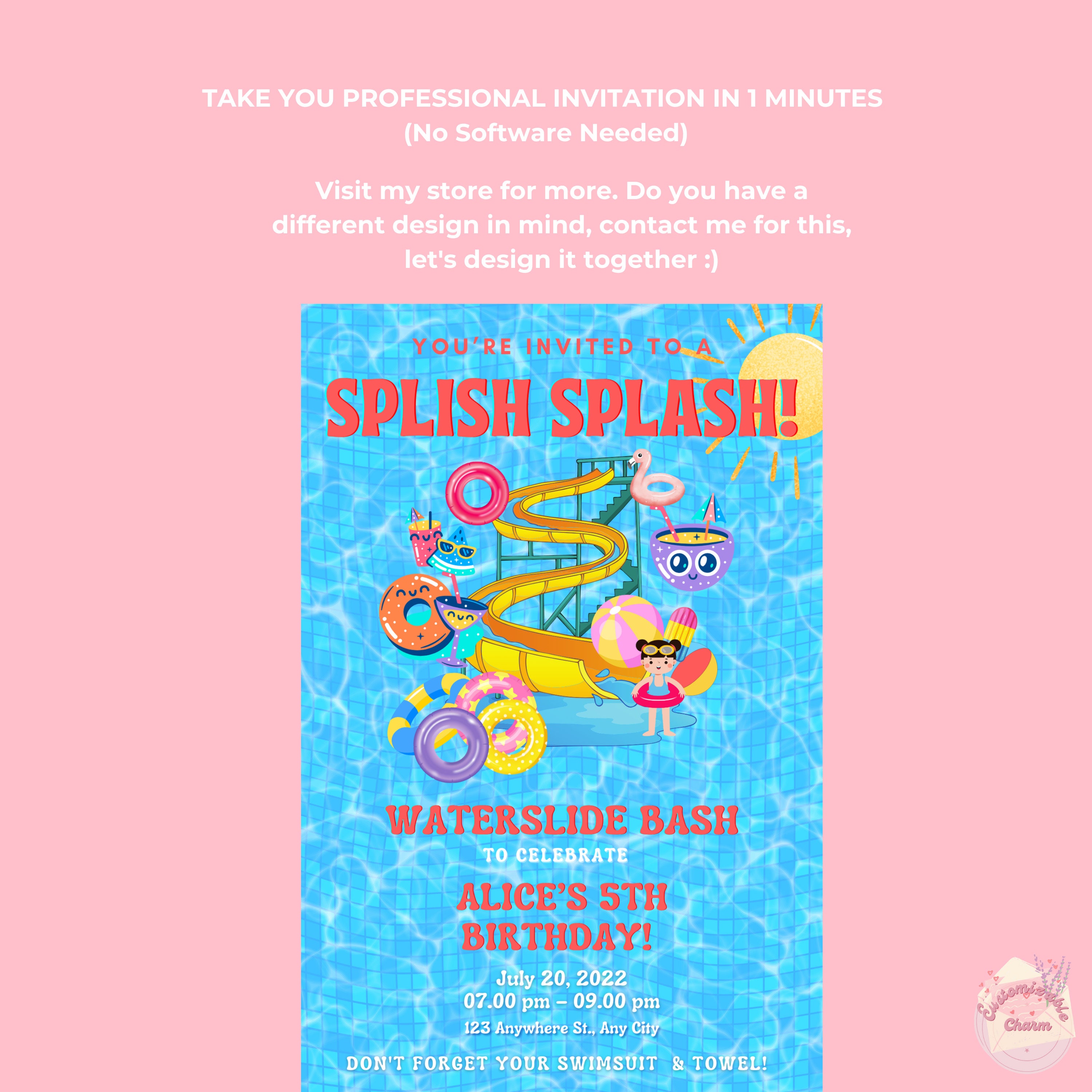 Water Slide Party Invite, Pool Party Invite, Summer Invitation Template ...