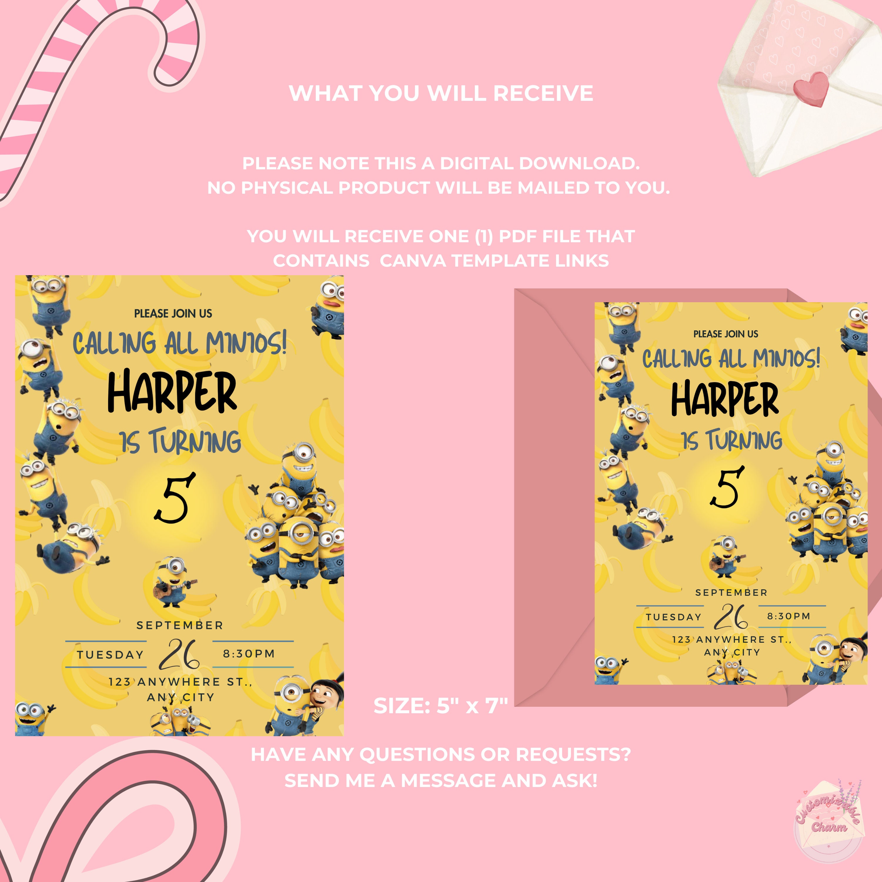 Minion Birthday Invitation Template, Printable Kids Invitation, Minion ...