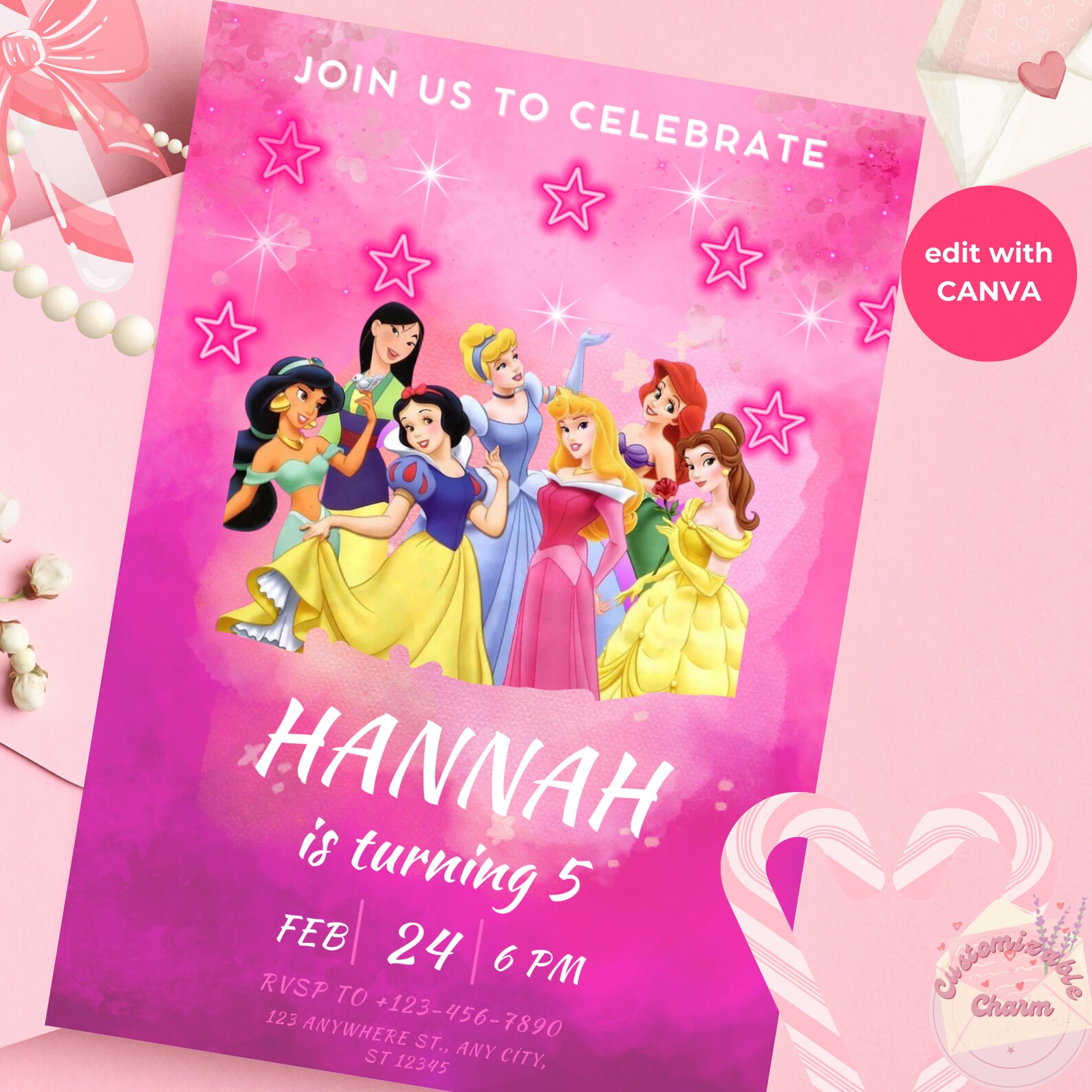 Editable Digital Princess Birthday Invitation, First Birthday Little ...