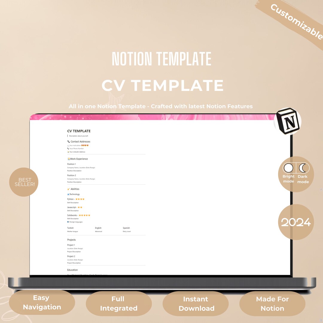 Notion Resume Template, Professional CV Template, Simple Resume, Resume ...