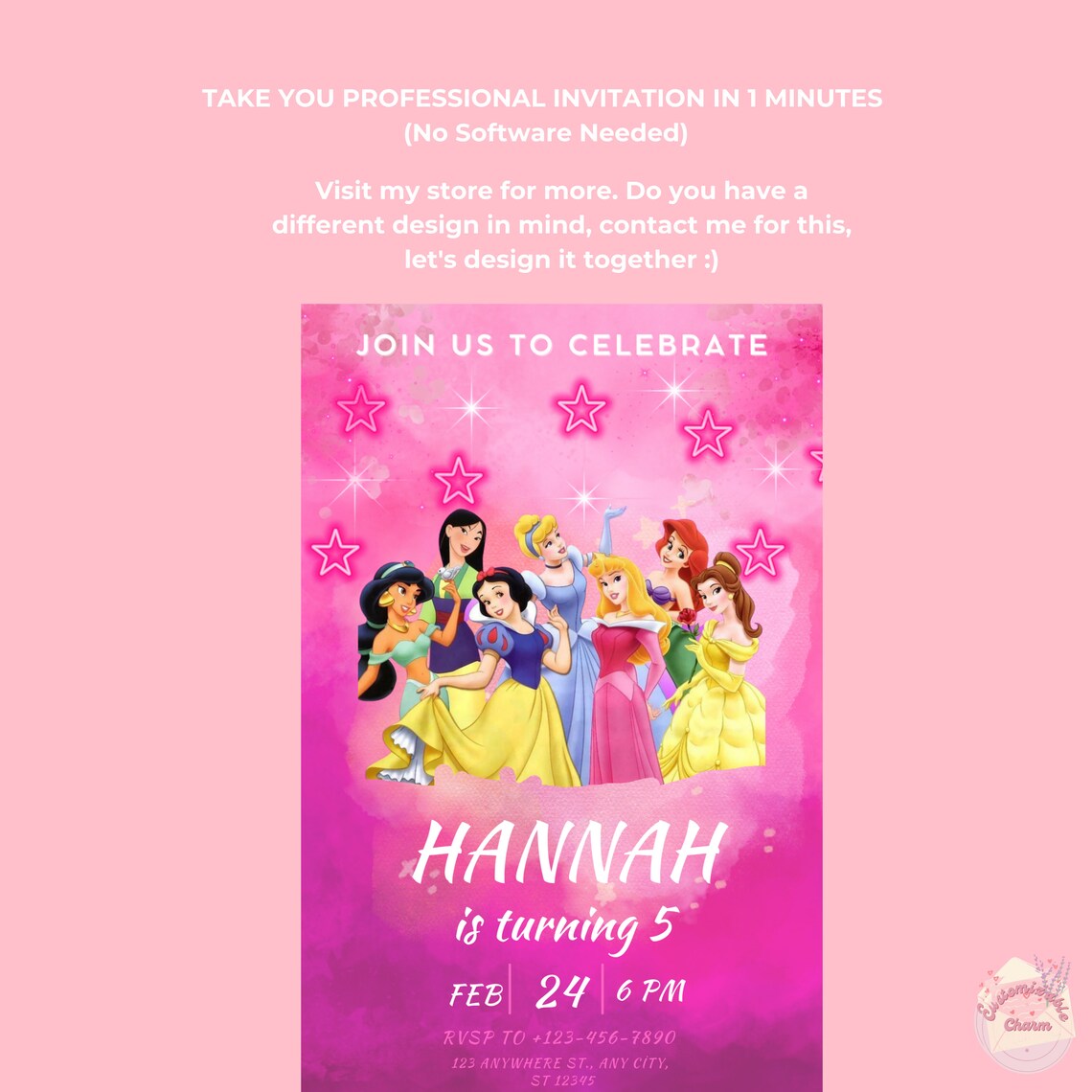 Editable Digital Princess Birthday Invitation, First Birthday Little ...