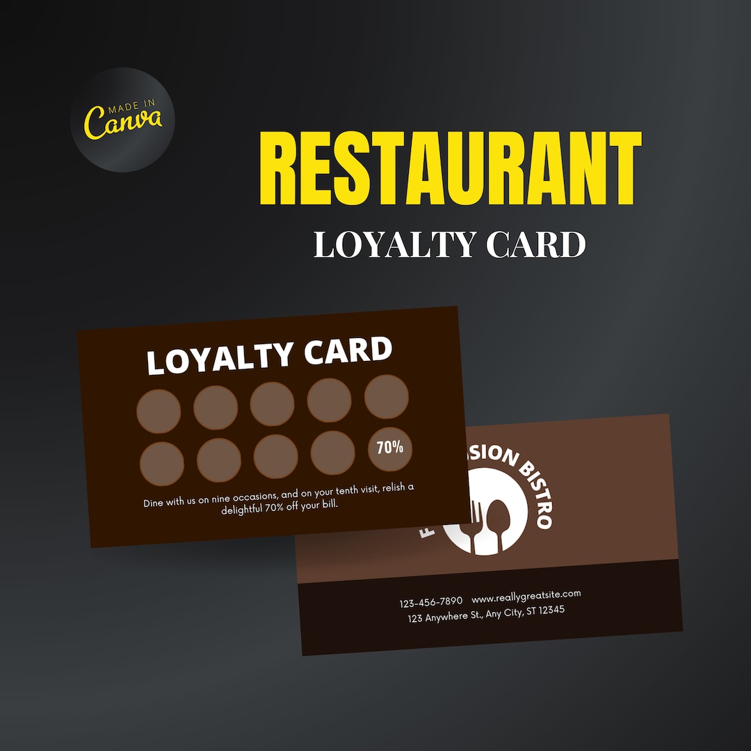 Restaurant Loyalty Card Canva Template, Client Royalty Card, Small ...