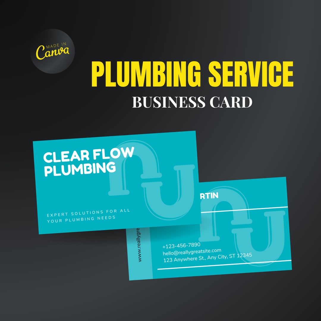 Plumbing Business Card Canva Templates | Editable Cards for Plumbers ...