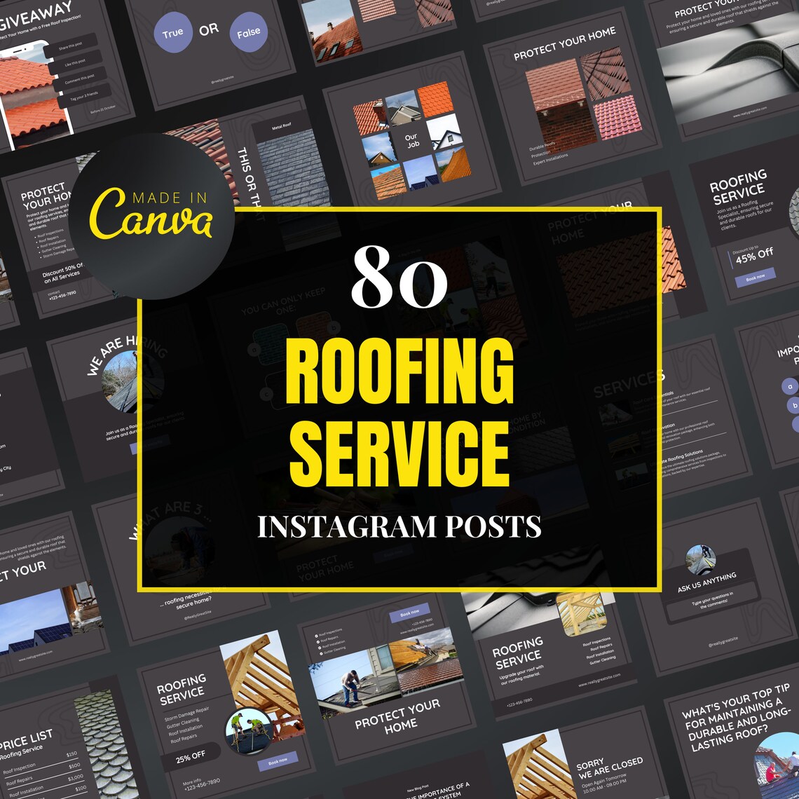 Roofing Business Canva Template, Roofing Instagram Post Templates for ...
