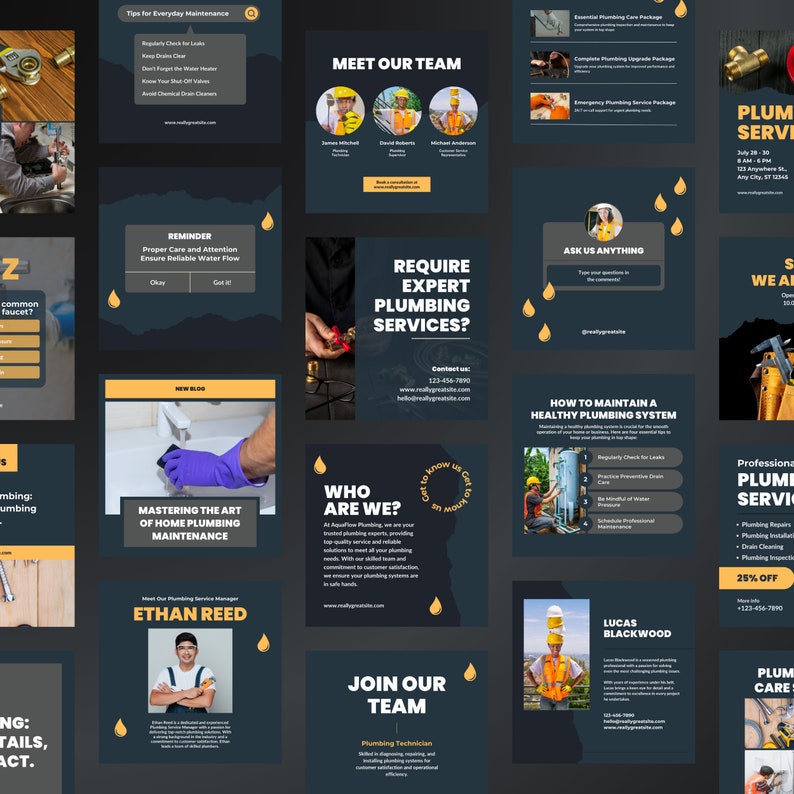 Plumbing Service Canva Templates | Editable Instagram Posts for ...