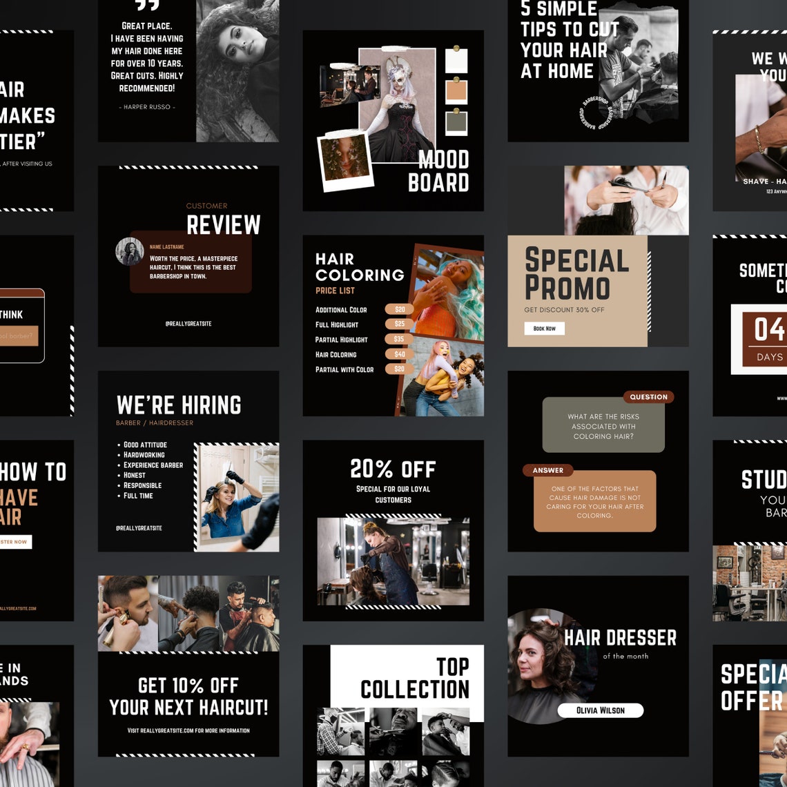 Barber Shop Instagram Posts, Editable Canva Template for Barber Shop ...