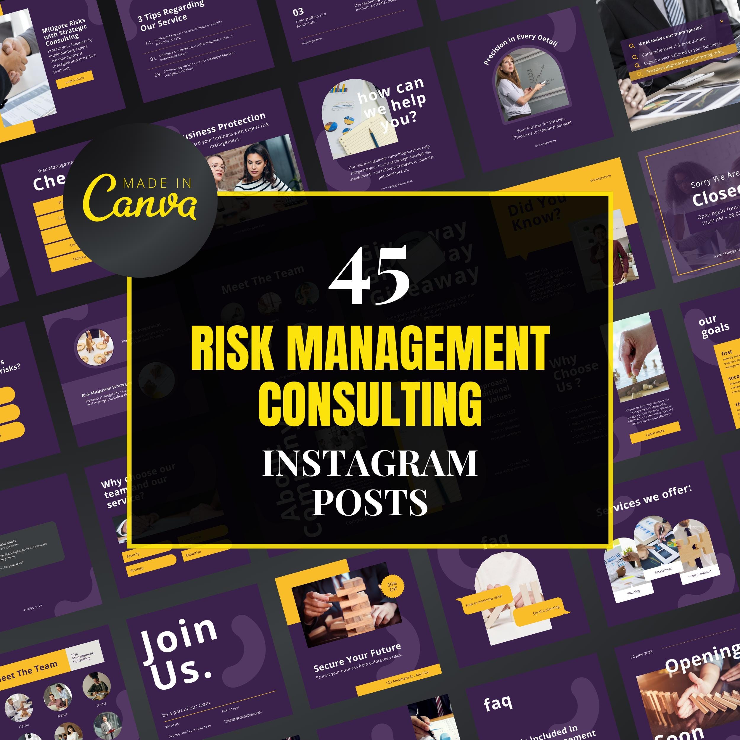 Risk Management Consulting Canva Templates | Editable Instagram Posts ...