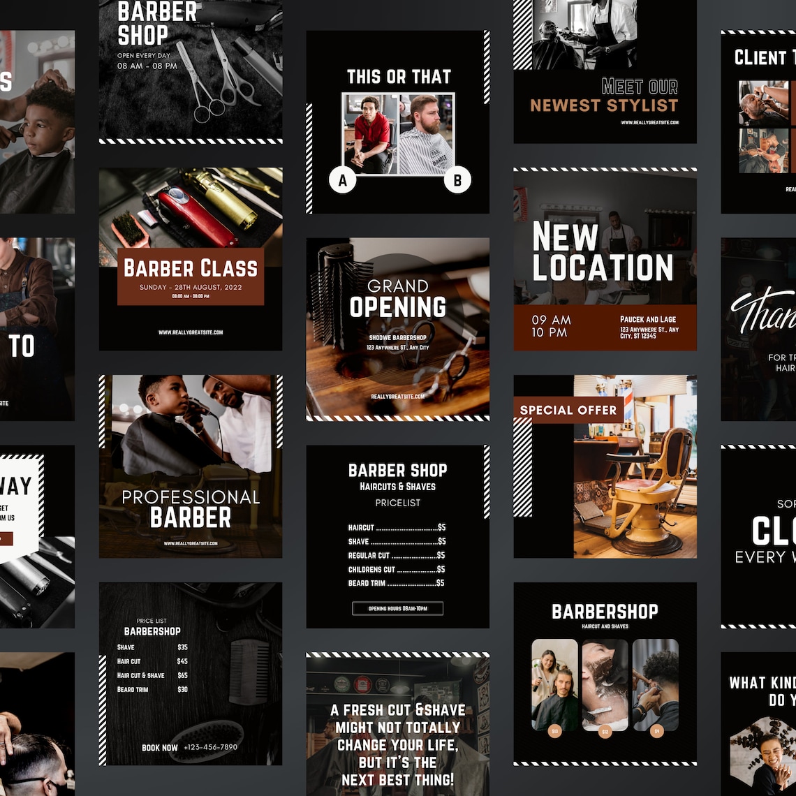 Barber Shop Instagram Posts, Editable Canva Template for Barber Shop ...