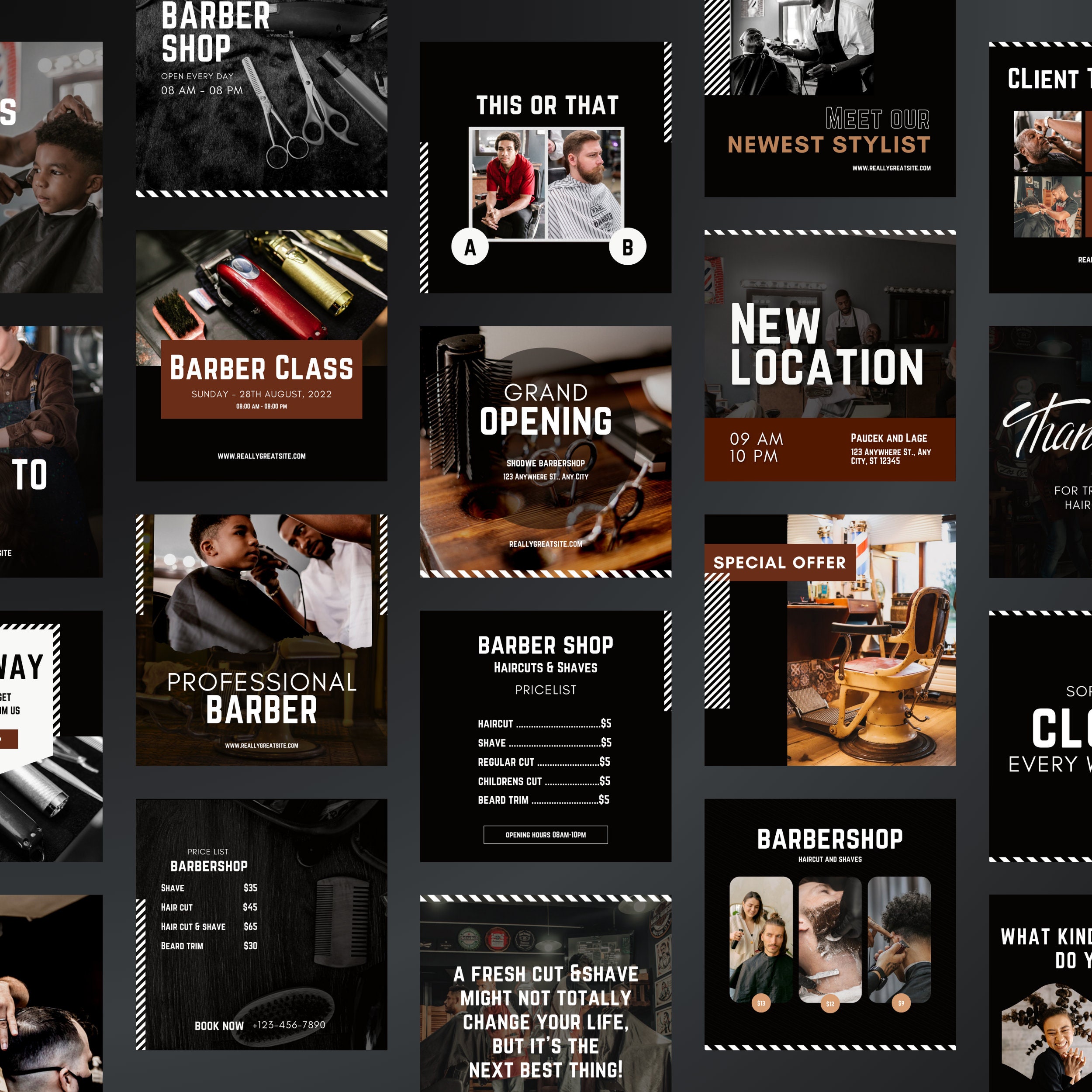 Barber Shop Instagram Posts, Editable Canva Template for Barber Shop ...