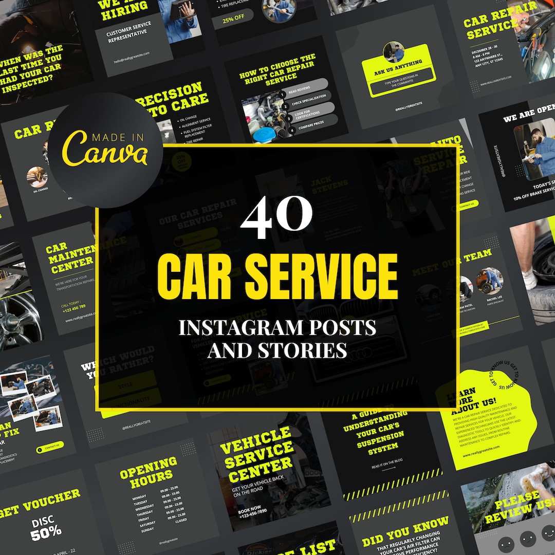 Auto Repair Shop Canva Templates, Automotive Posts, Car Repair Feed ...