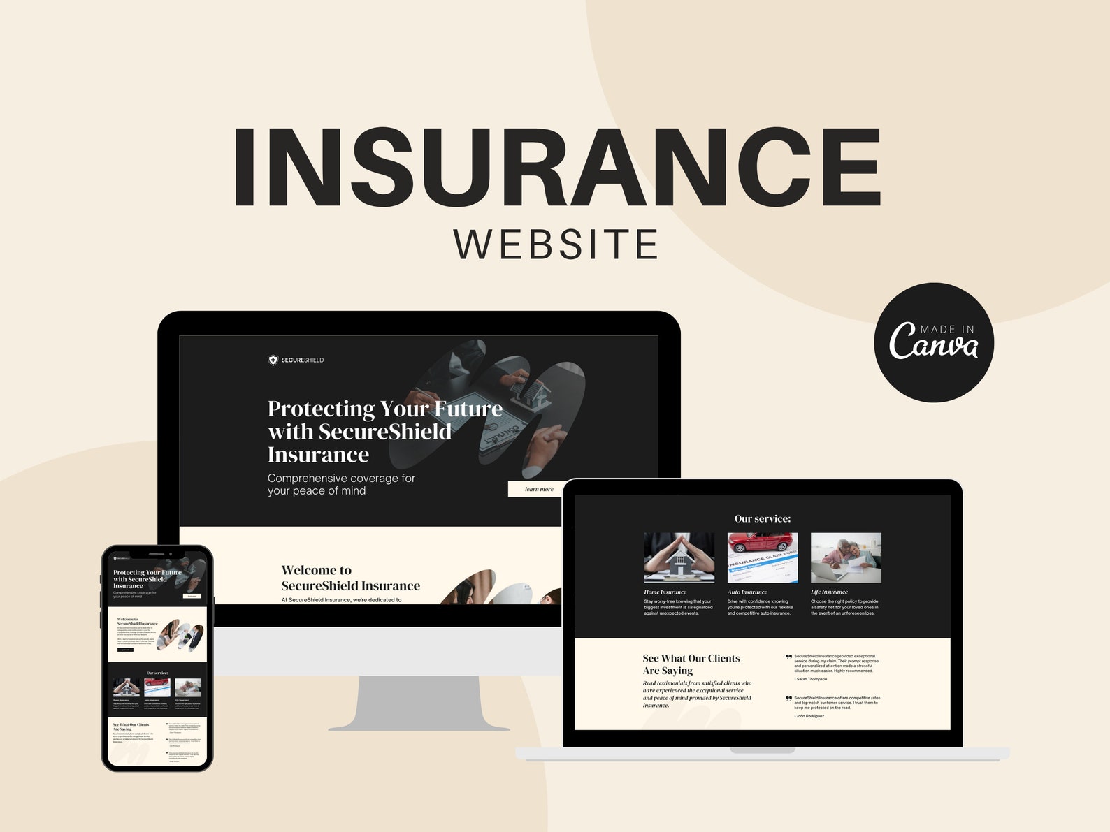 Insurance Canva Website, Insurance Agent Website Template, Canva ...