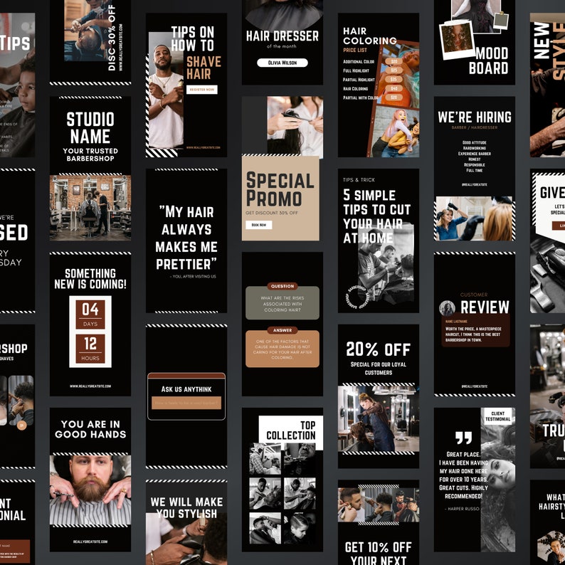 Barber Shop Instagram Posts, Editable Canva Template for Barber Shop ...