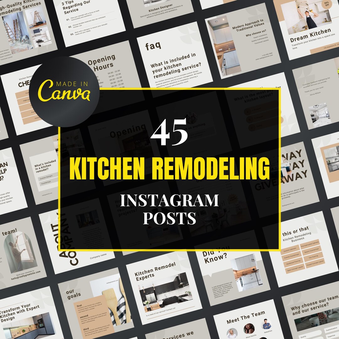 Kitchen Remodeling Canva Templates | Editable Instagram Posts for ...
