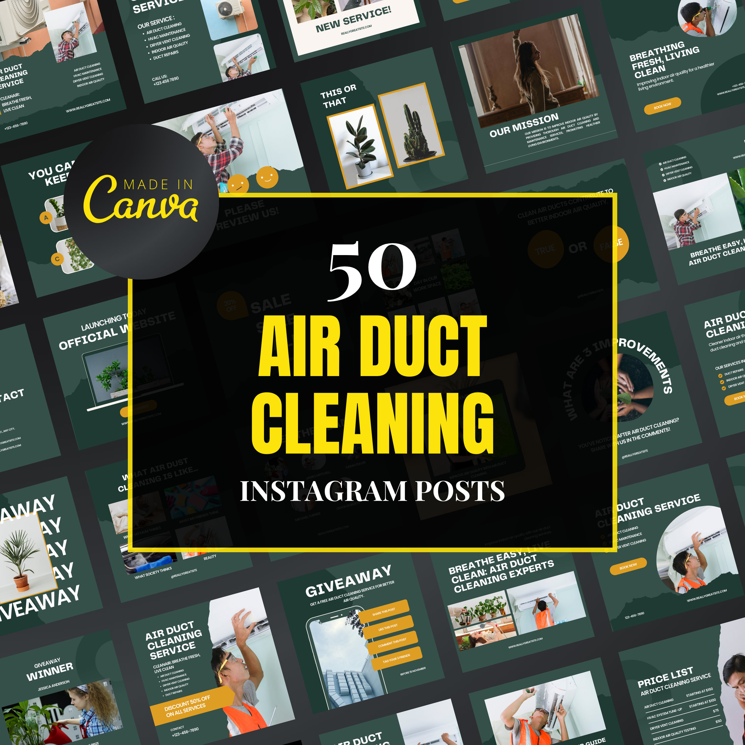 Air Duct Cleaning Canva Template, Duct Cleaning Service Instagram Posts ...