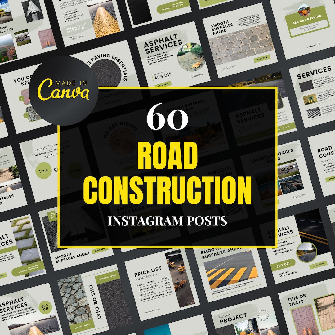 Road Construction Canva Templates | Editable Instagram Posts for ...