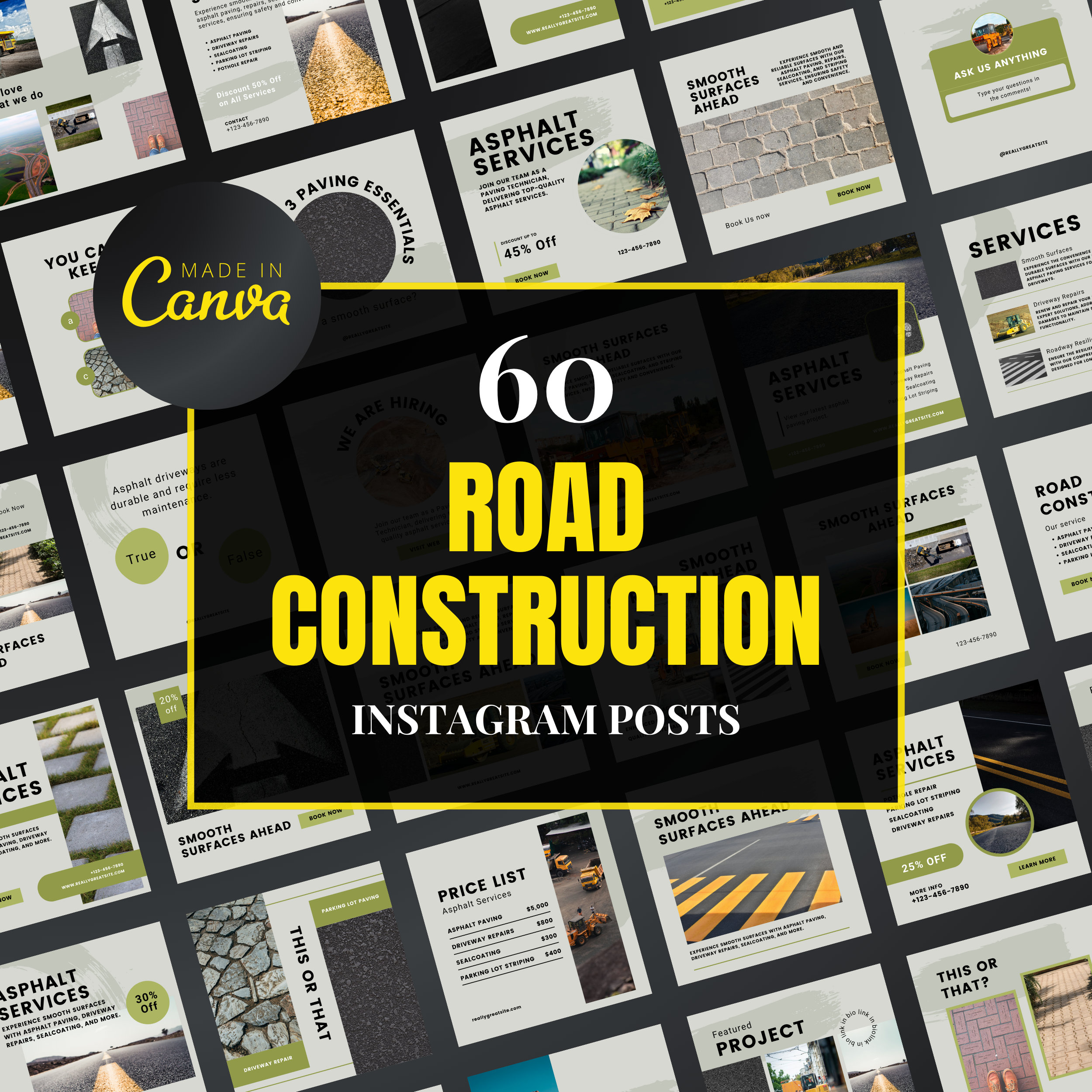 Road Construction Canva Templates | Editable Instagram Posts for ...