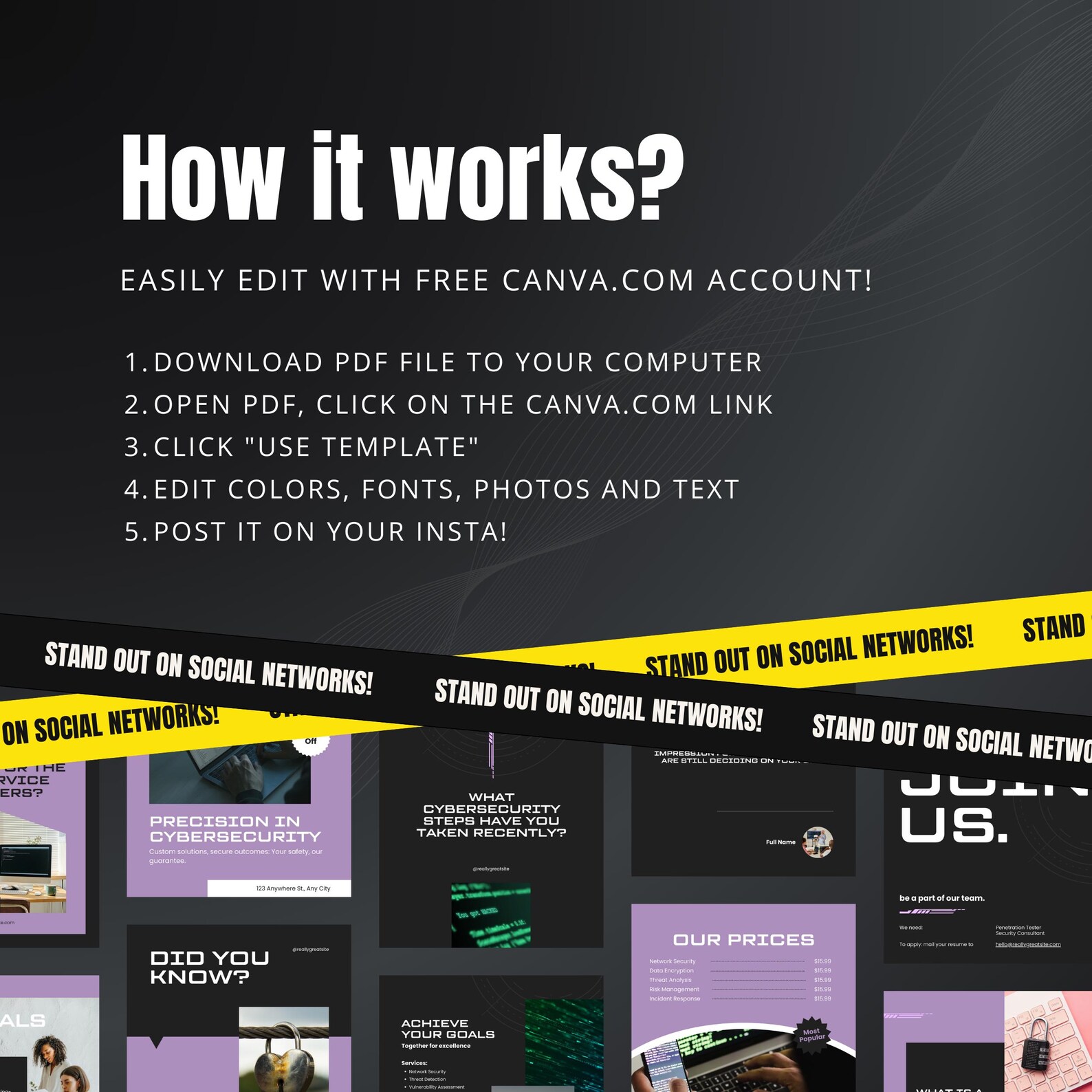 Cybersecurity Canva Templates | Editable Instagram Posts for ...