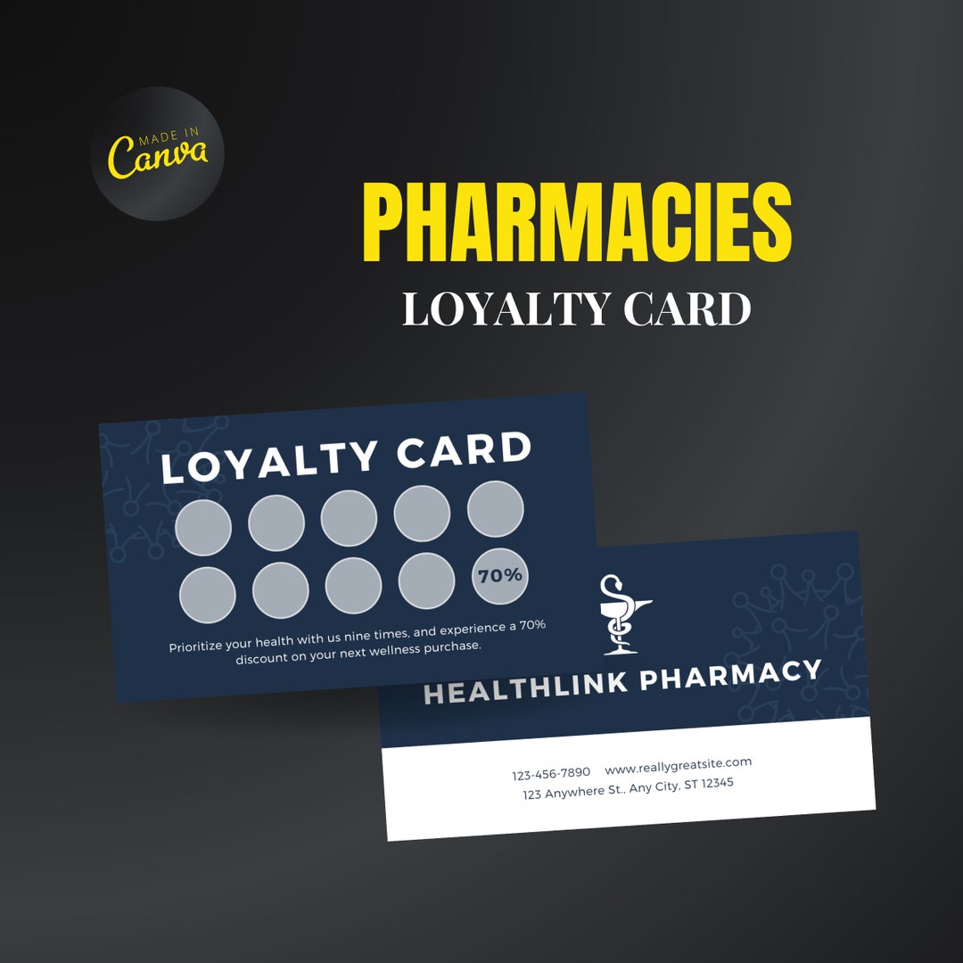 Pharmacies Loyalty Card Canva Template, Client Royalty Card, Small ...