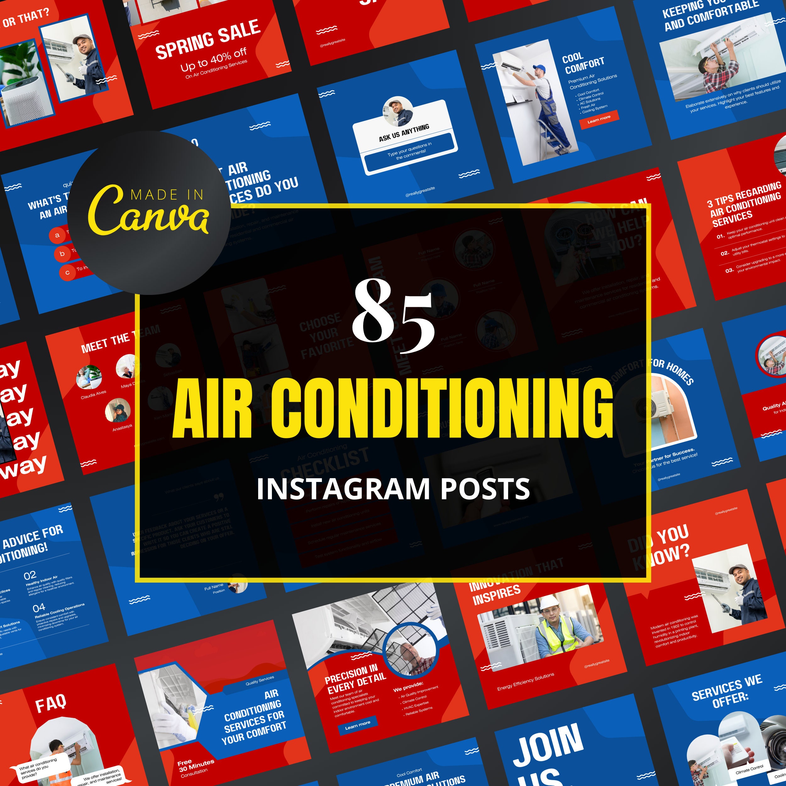 Air Conditioning Canva Templates | Editable Instagram Posts for HVAC ...