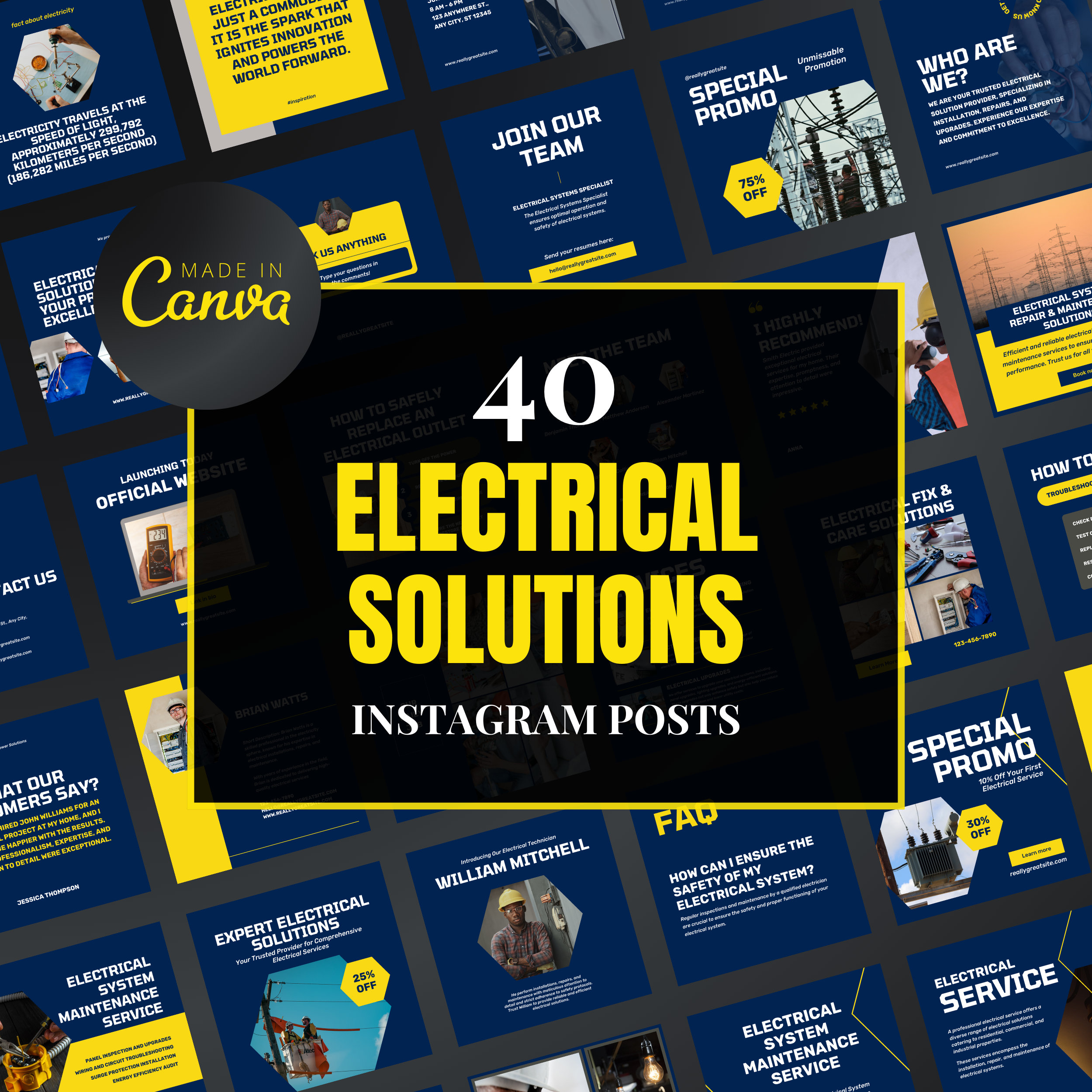 Electrical Solutions Canva Templates | Editable Instagram Posts for ...
