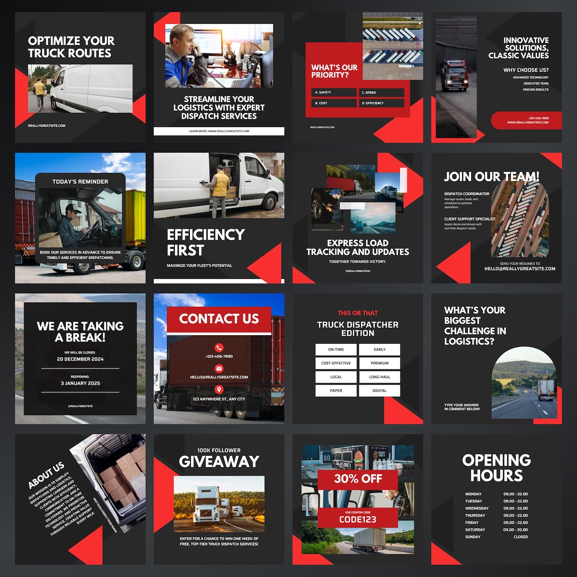Truck Dispatcher Canva Templates | Editable Instagram Posts for ...