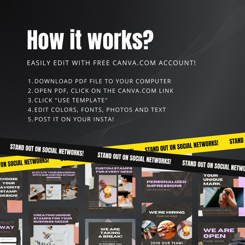 Stamp Making Business Canva Templates, Instagram Posts for Custom Stamp ...