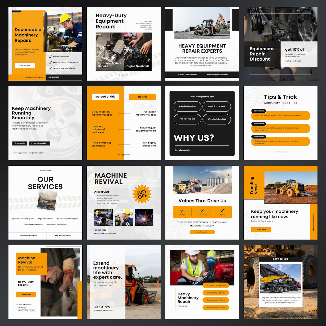 Heavy Machinery Repair Canva Templates | Editable Instagram Posts for ...