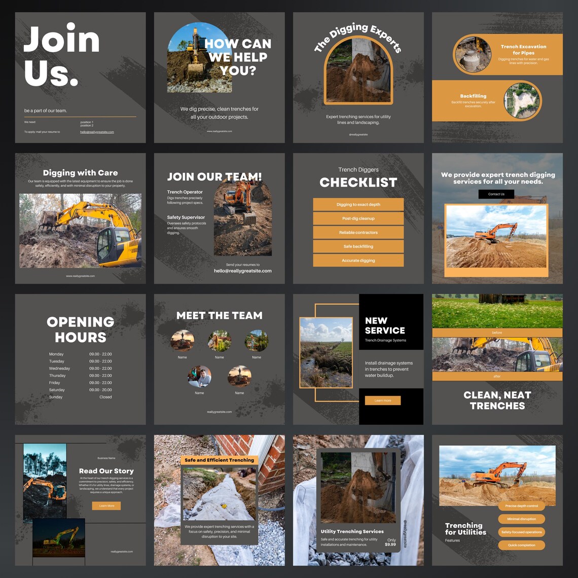Trench Diggers Canva Templates, Trench Digger Business Templates ...