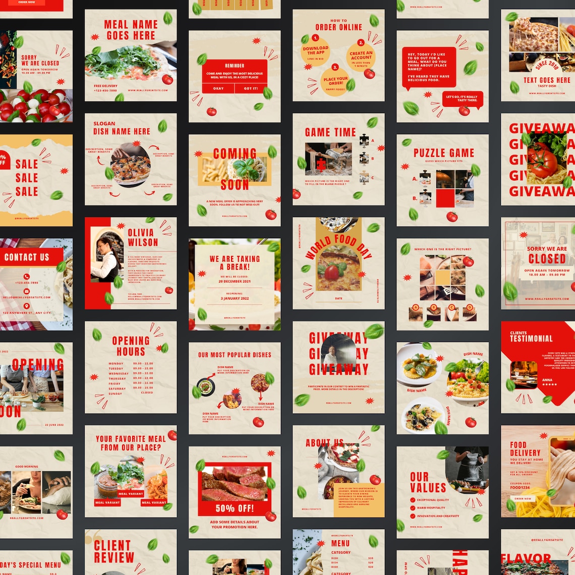 Italian Food Restaurant Canva Template, Restaurant Instagram, Canva ...