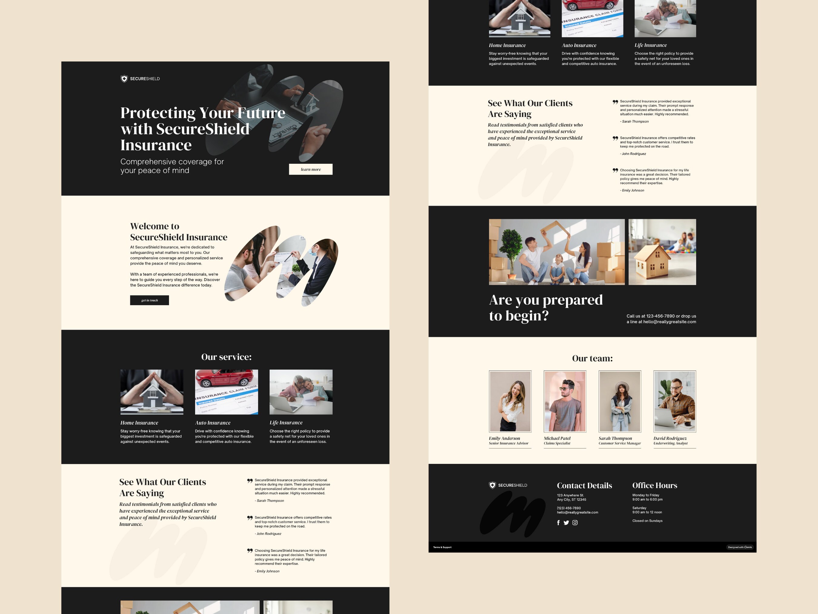 Insurance Website Canva Template | Editable One-page Website Design for ...
