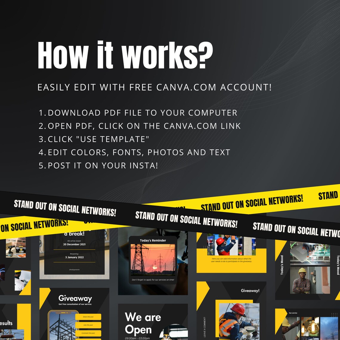 Electrical Services Canva Template, Electrician Instagram Posts ...