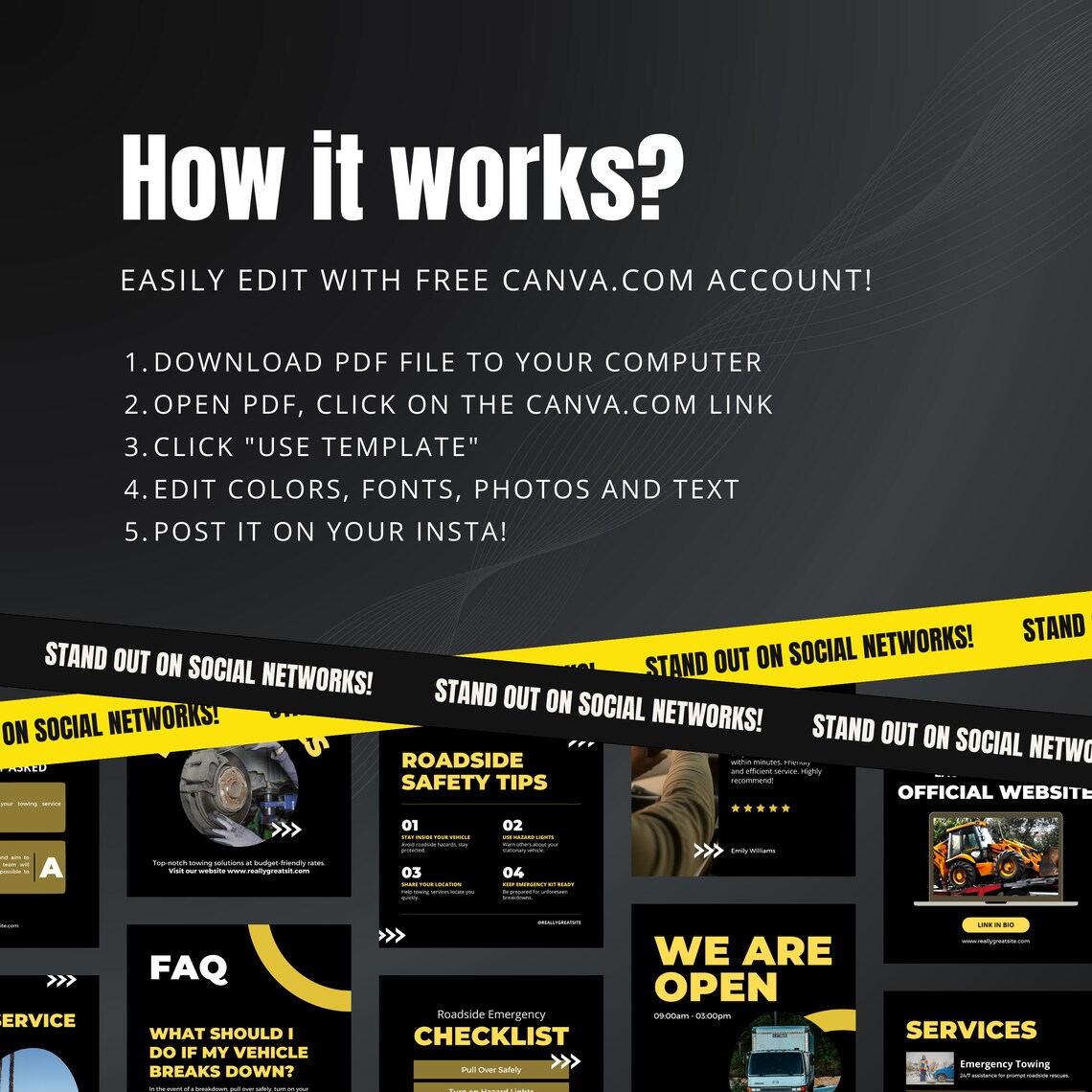 Towing Service Canva Template, Auto Towing Company, Towing Service ...