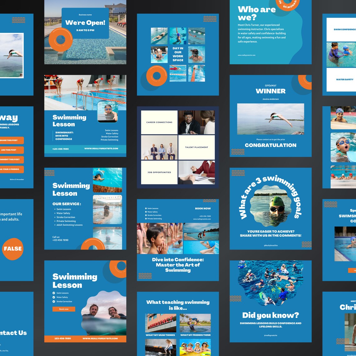 Swimming Lesson Canva Template, Swimming Instagram Posts, Swimming ...