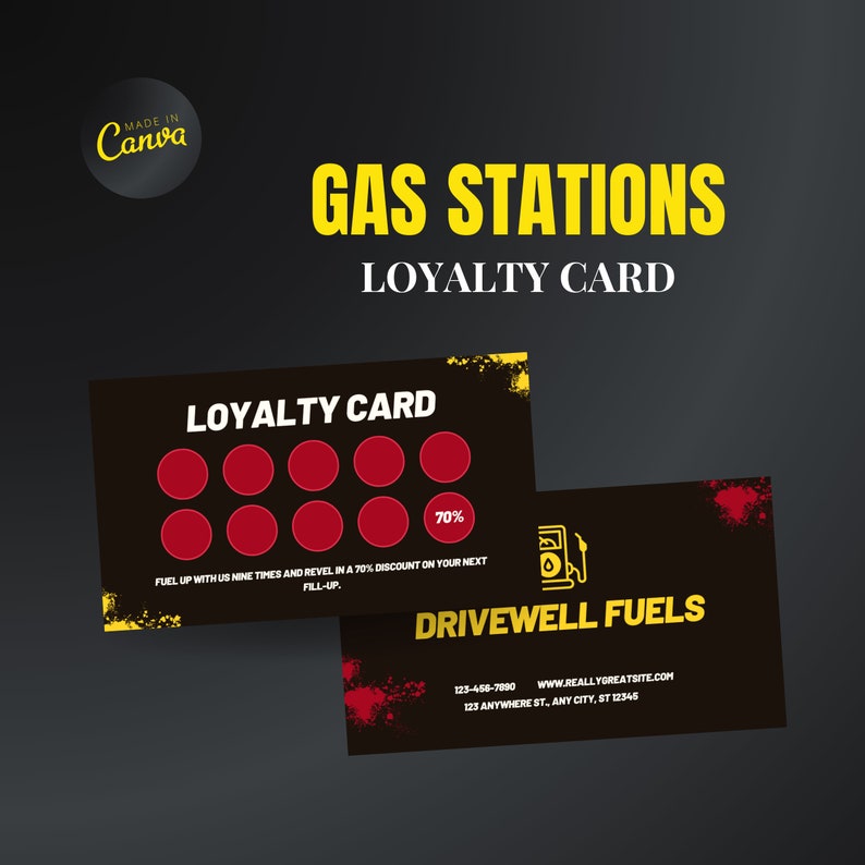 Gas Station Loyalty Card Template | Editable Canva Rewards Card for ...