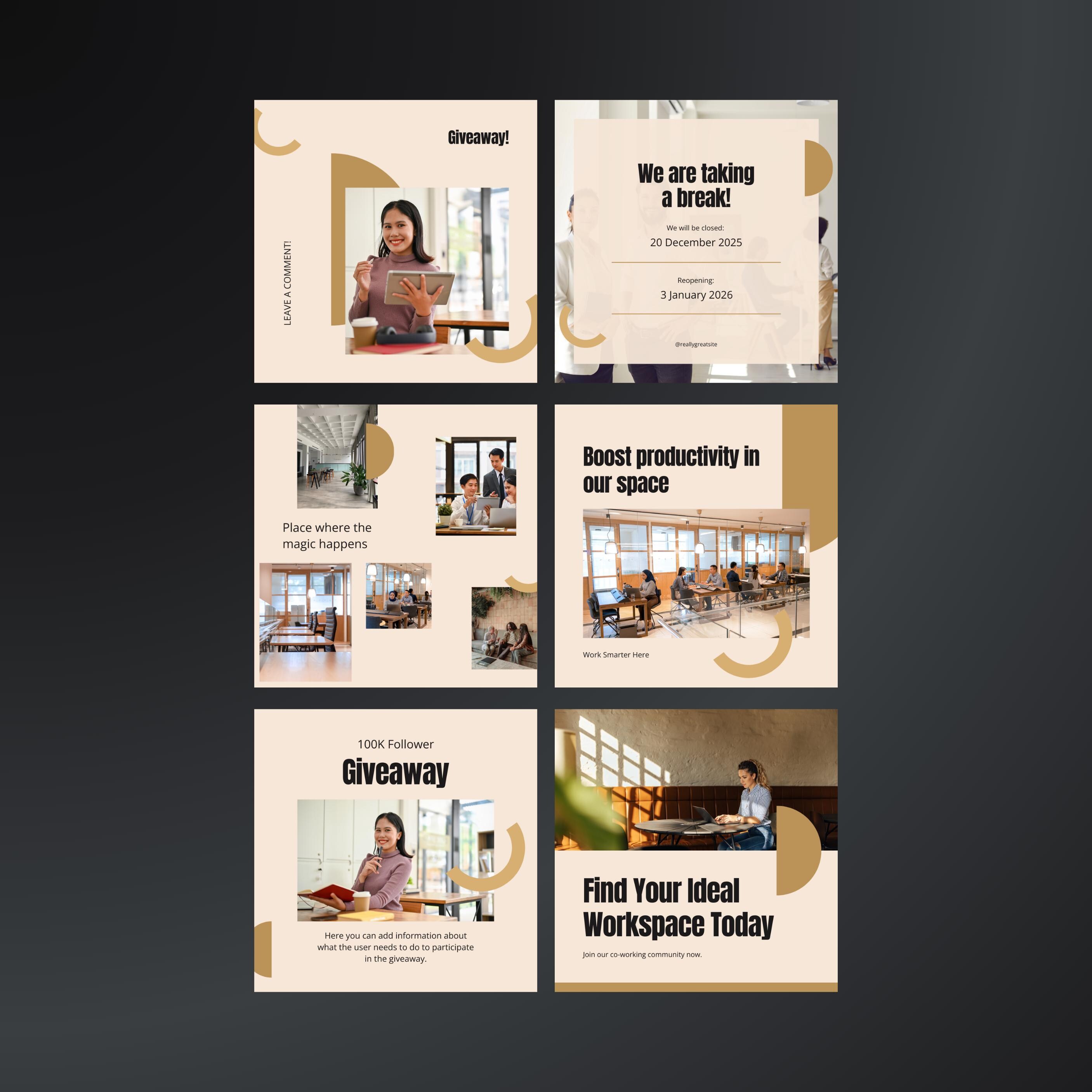 Co-working Space Canva Templates | Editable Instagram Post Kit for ...